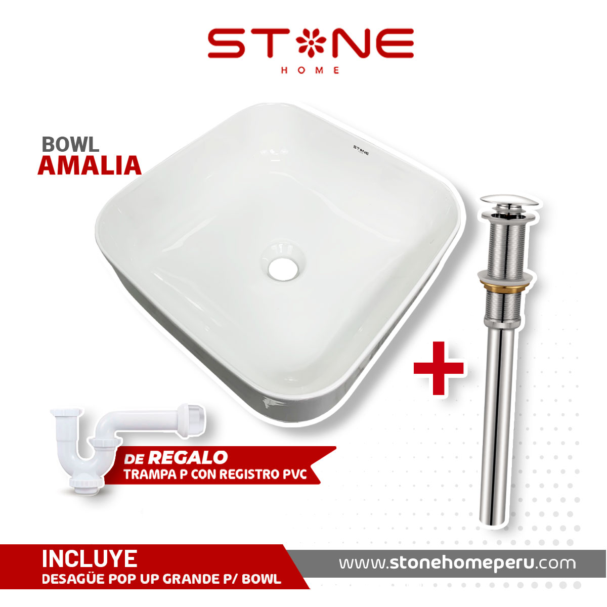 COMBO BOWL AMALIA + DESAGUE POP UP GRANDE S/REBOSE Y TRAMPA P – STONE ...